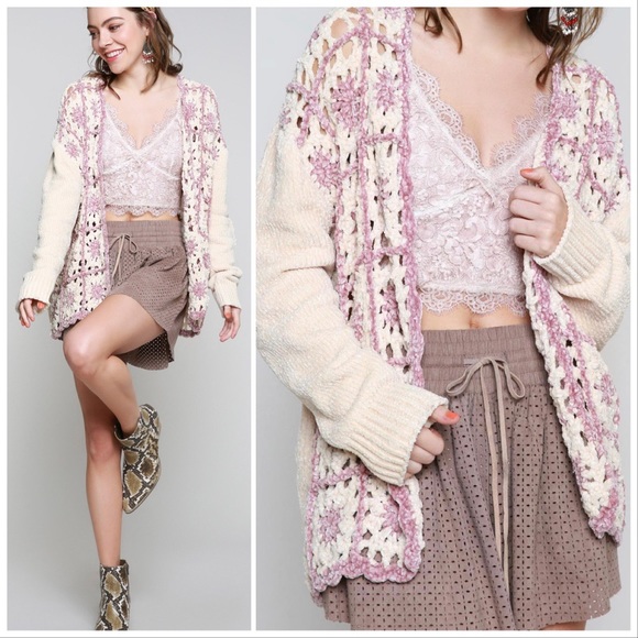 POL | Sweaters | Hand Crocheted Chenille Granny Squares Cardigan | Poshmark